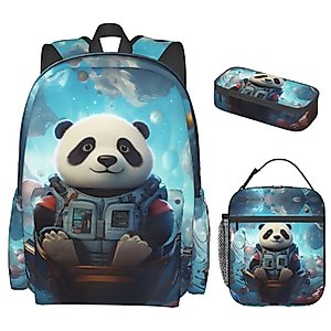 dreambest Panda Animal 3 Piece Large Capacity Backpack Set With Lunch Bag & Pencil Case, Perfect For Travel
