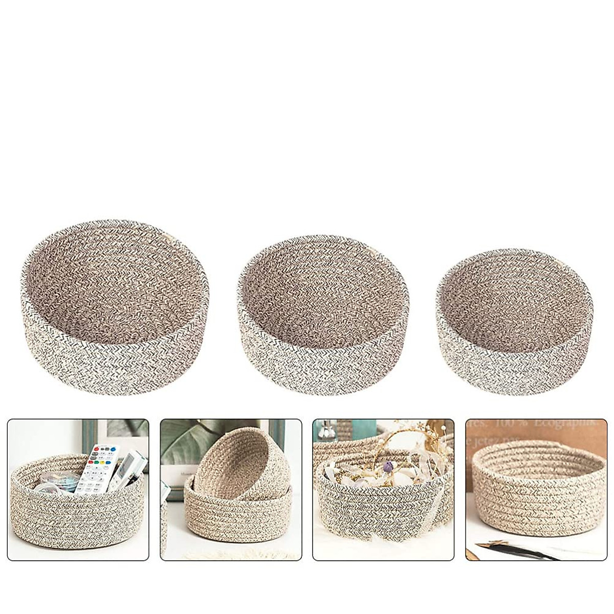 Gadpiparty Kids Toy Storage Bins 3pcs Woven Storage Basket Household Cotton Rope Office Decorative Basket Wicker Storage Baskets
