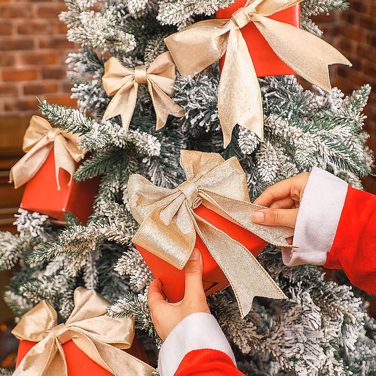 WILLBOND 50 Yards 2.5 Inch Christmas Velvet Wired Ribbon Fabric Decorative Ribbon for DIY Craft Bows Wreath Gift Wrapping Christmas Holiday Wedding Indoor Outdoor(Gold)