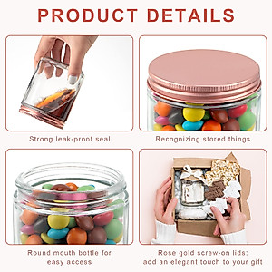 Tioncy 12 Pcs 8 oz 250 ml Thick Glass Jars with Metal Lids, Clear Candle Making Jars with Rose Gold Lids Empty Food Storage Containers Mason Canning Jar for Spice Powder Liquid Honey Cosmetic