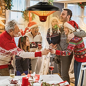 COSTWAY Patio Hanging Heater, 1500W Electric Ceiling Mounted Infrared Heater with Remote Control, 3 Settings, IP34 Waterproof, Hanging Heater for Outdoor Indoor Use, Courtyard Balcony (Black)