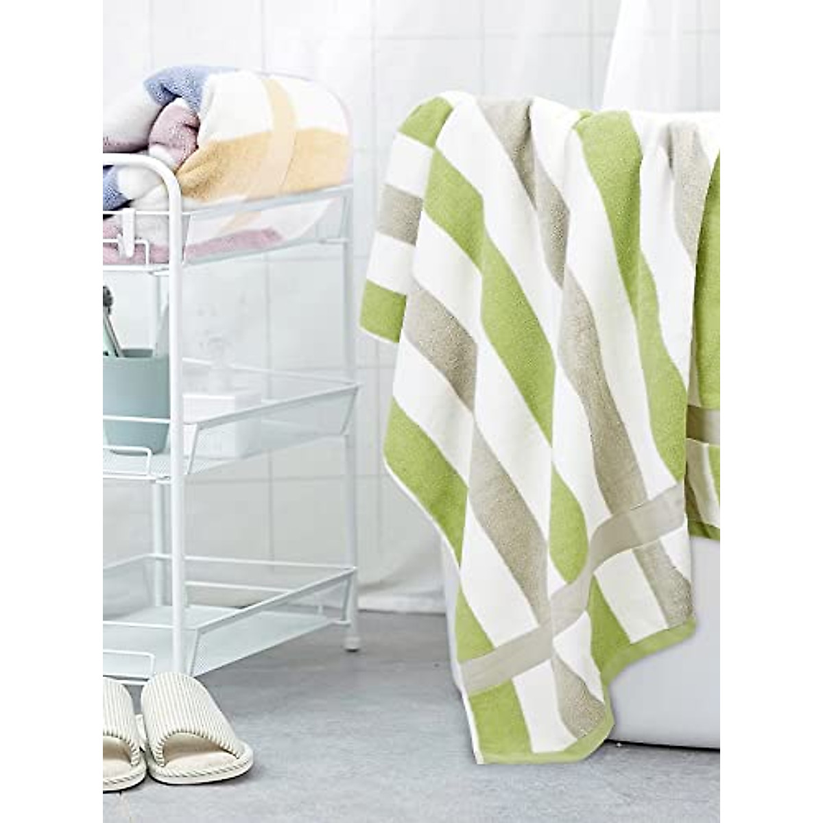 Jacquotha Striped Shower Towels 2 Pack, Super Absorbent Quick Dry Bathroom Towels for Daily Use, Large Bath Towels Set for Men Women, 55 x 27.5 Inches