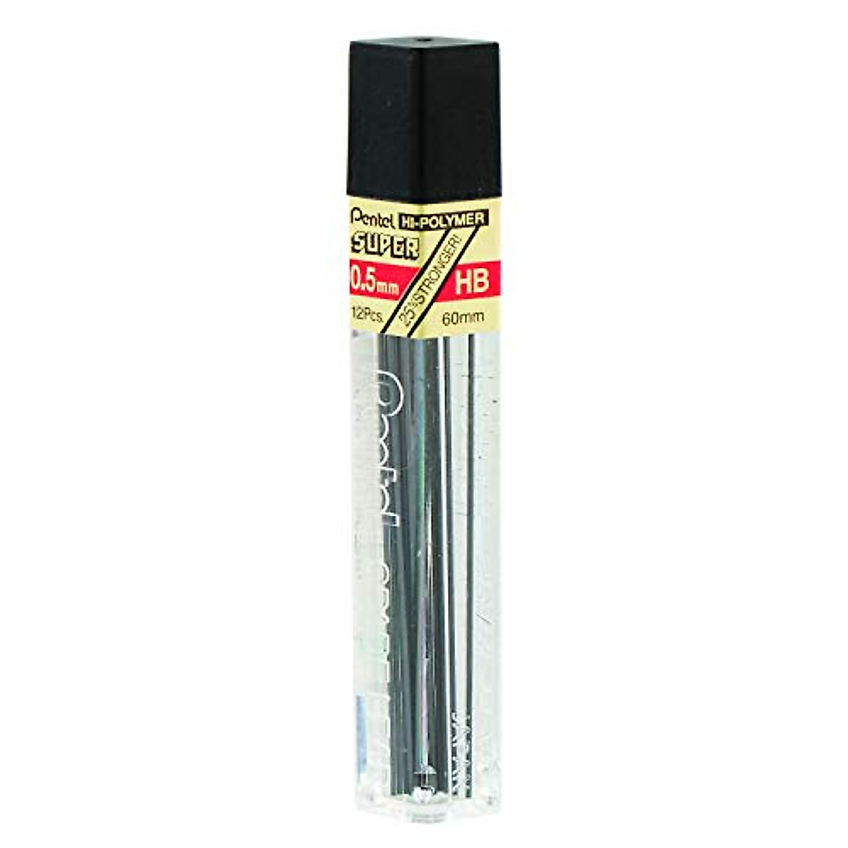 Pentel Super Hi-Polymer Lead Refills, 0.5mm, 12 Leads per Tube, Black (C505-HB)