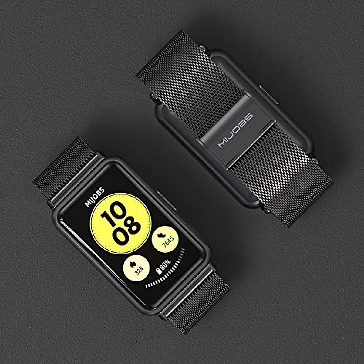 3Chome Band Strap Compatible with Huawei Watch Fit Smartwatch, Stainless Steel Bracelet Wristband Link for Huawei Watch Fit (Black)