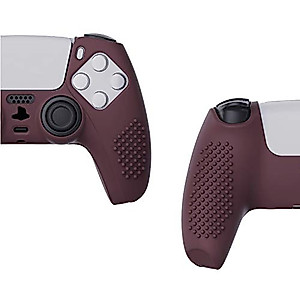 eXtremeRate PlayVital Wine Red 3D Studded Edition Anti-Slip Silicone Cover Skin for ps5 Controller, Soft Rubber Case for ps5 Wireless Controller with 6 Black Thumb Grip Caps