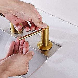 Gold Kitchen Soap Dispenser,Sold Brass Gold Soap Dispenser for Kitchen Sink,Commercial Liquid Dish Dispensers,Built in Kitchen Sink Soap Dispenser,Brushed Gold Lotion Dispenser