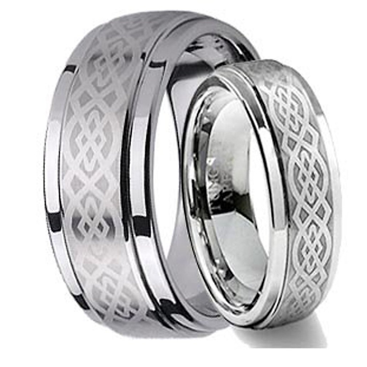 Free Personalized laser engraving Ring for Men and Ring for Women His & Her's 8MM/6MM Tungsten Carbide Wedding Band Ring Set w/Laser Etched Celtic Design