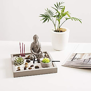 Cement Zen Garden – All-in-One Miniature Rustic Garden – Artificial Sculpture Made from Resin and Concrete – Mini Set with Rocks, Sand, Candle and Incense Holder – Brilliant Home or Office Decoration