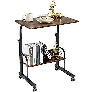 SIDUCAL Mobile Laptop Cart, Rolling Desk Adjustable Height, Rolling Computer Cart, Portable Laptop Desk, Small Adjustable Desk, Rolling Laptop Desk, Small Portable Desk with Wheels 23.6'' Rustic Brown