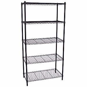 BIRDROCK HOME 5-Tier Wire Shelving, Flat Black, Heavy Duty Shelf, Wide Adjustable Rack Unit, Kitchen Storage