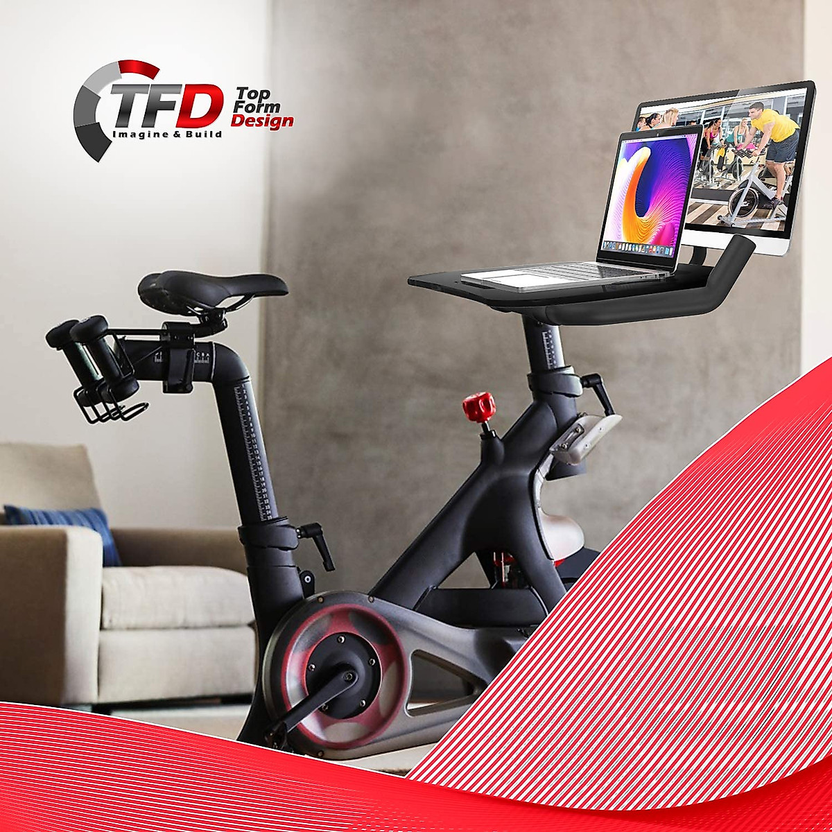 TFD The Tray+ | Compatible with Peloton Bikes+ ONLY (Dark)| Laptop Desk Tray - Premium Holder for Laptop, Tablet, Phone, Books & More - The Ultimate Peloton Accessories