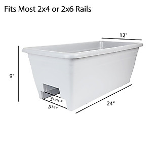 The HC Companies 24 Inch Deck Railing Planter Box - Decorative Lightweight Weatherproof Plastic Plant Pot for Outdoor Balcony, Porch, Garden, Fence, White