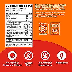 OLLY Immunity Powder, Daytime Immune Support, Elderberry, Vitamin C, D, Zinc, Fizzy Drink Mix, Blood Orange - 10 Count