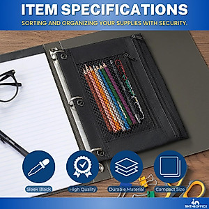 1InTheOffice Black Pencil Pouch, 3 Ring Binder Pencil Bag, Pencil Case with Double Pocket and Mesh Window, 4 Pack (Canvas Black)
