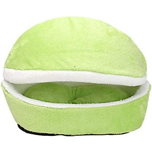 Bed Cat Bed Sleeping Bag Sofas Mat Hamburger Dog House Short Plush Small Bed Warm Puppy Kennel Nest Cushion 1Pcs Green