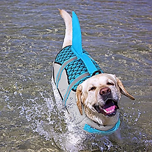 ASENKU Dog Life Jackets, Ripstop Dog Life Vest with Reflective Strip,Dog Shark Life Jackets Dog Lifesavers Swimsuits for Swimming Boating, Blue Shark S