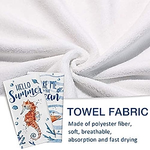 Seliem Hello Summer Sea Horse Starfish Kitchen Dish Towel Set of 2, Conch Coral Coastal Beach Hand Towel Nautical Drying Baking Cooking Cloth, Take Me to The Ocean Seasonal Home Kitchen Decor 18x26