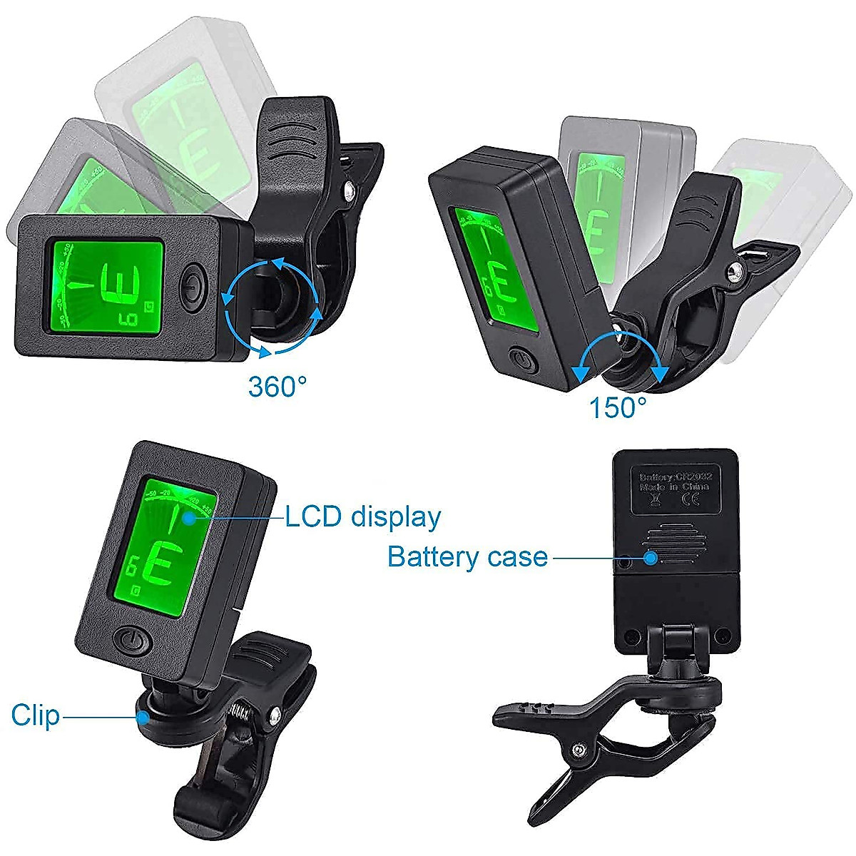 MOREYES Guitar Capo Tuner Clip on Guitar, Violin, Bass, Ukulele Chromatic with Picks (Tuner and Black Capo)