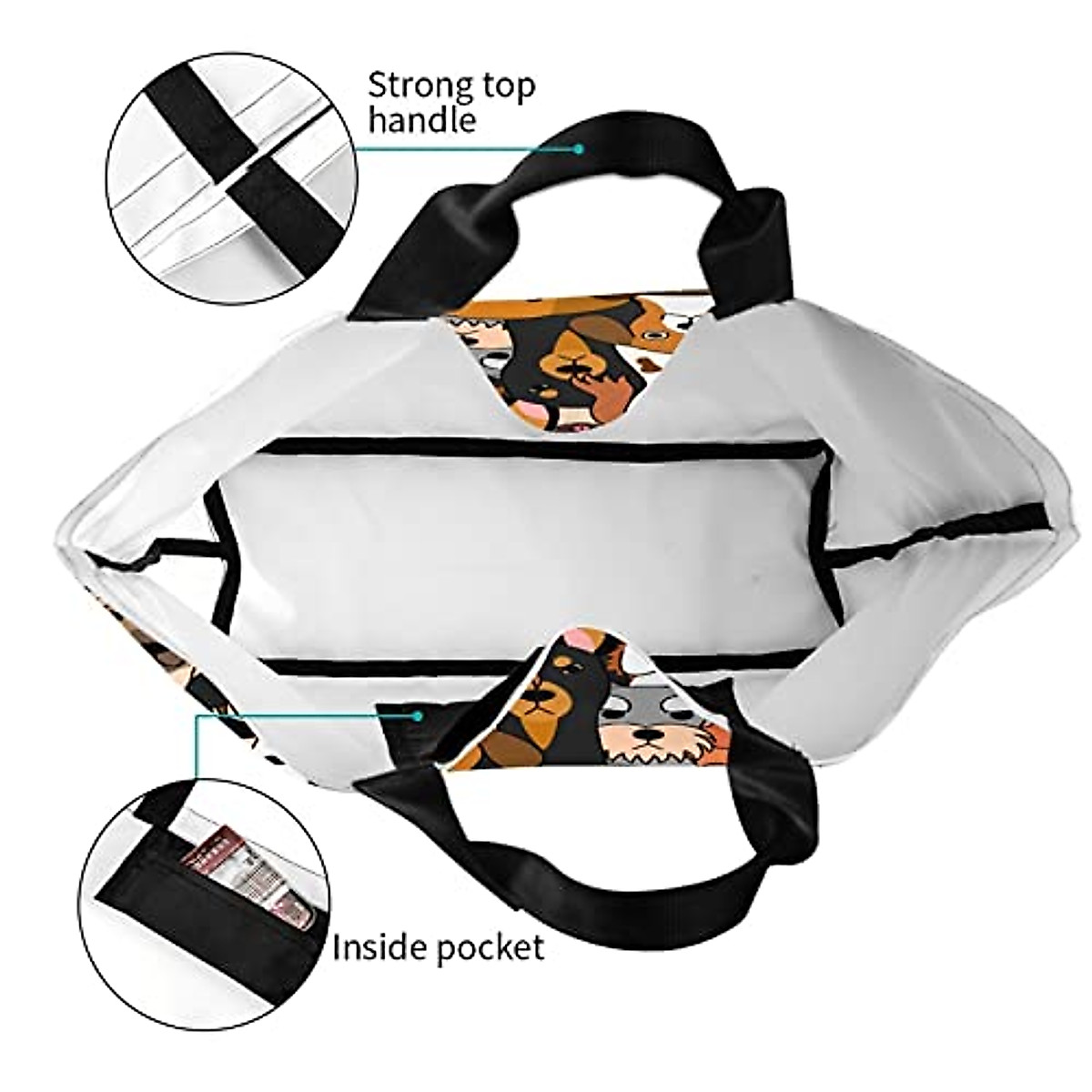 DADABULIU Large Tote Bag Doodle Funny Dog Childish Reusable Grocery Bag With Inner Pocket Shoulder Bags For Women Girl Travel Beach Shopping Work School