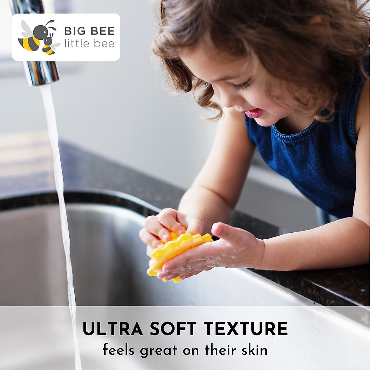 Big Bee, Little Bee - Kids Original ScrubBEE, 100% Silicone Childrens Bath Scrubber, Promotes Effective Independent Hand & Body Washing, As Seen on Shark Tank (Marigold)