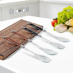 Salad Servers Set - 10" Spoon and Fork Utensils for Serving Salad Stainless Steel - Set of 2 Salad Spoon and Salad Fork Kitchen Salad Tongs (Black)