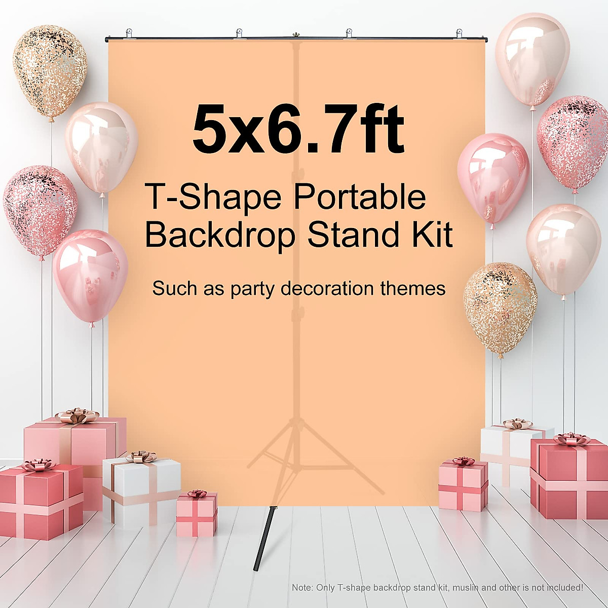 LINCO Lincostore Zenith Portable T-Shape Background Backdrop Stand Kit 5x6.7ft - 5ft Wide (Fixed) and 6.7ft High (Adjustable)- Lightweight Only 4 Lbs Easy to Carry and Storage Black