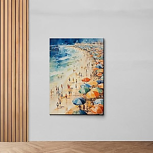 Abstract Summer Samsung Frame TV Art, People At The Beach Scene, Vintage Coastal print, Canvas Prints, Art Print