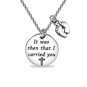 FUSTMW It Was Then That I Carried You Necklace Footprints In the Sand Poem Gifts Christian Jewelry Religious Gifts (silver)