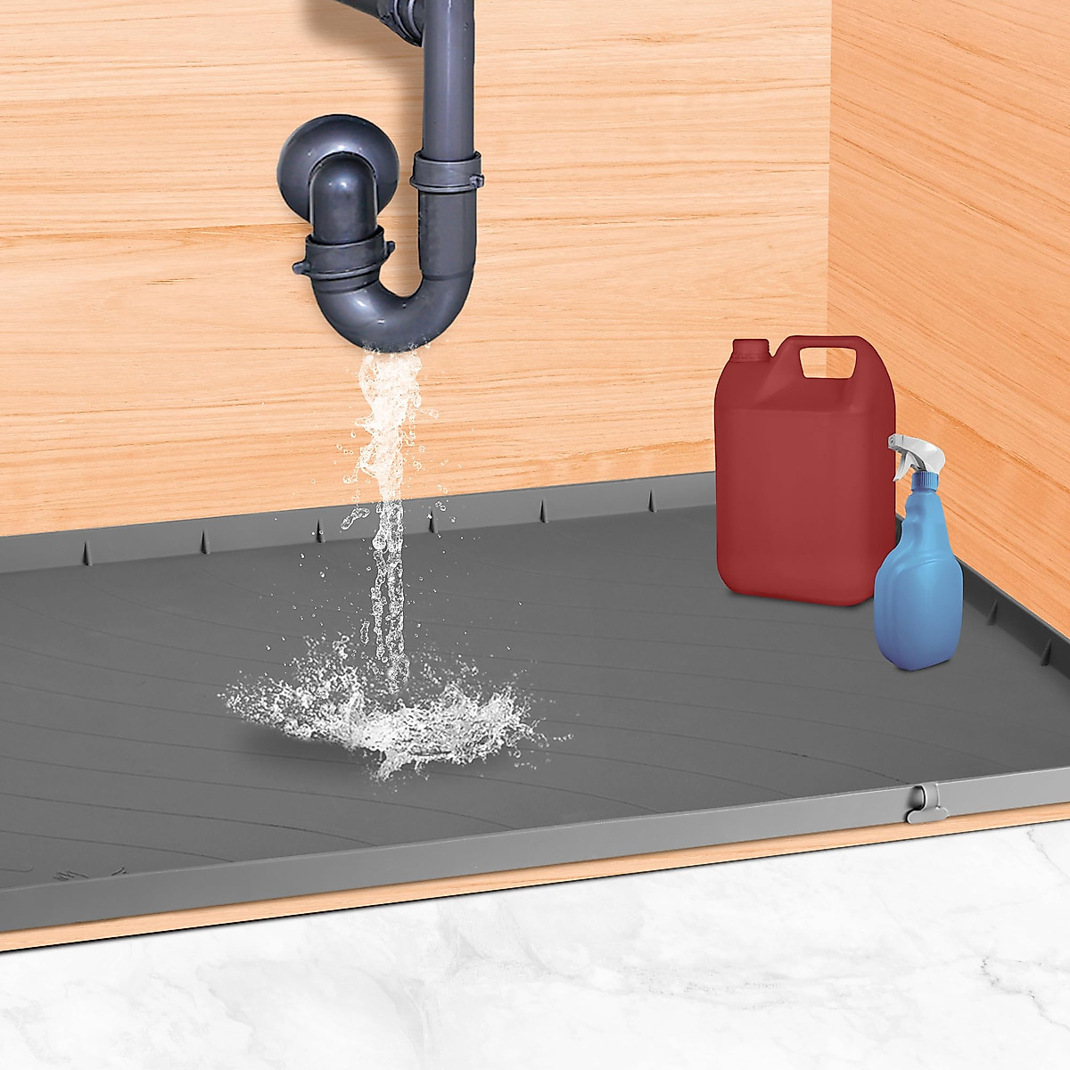 Under Sink Mat for 36” Standard Cabinet, 34" x 22" x 1" Durable & Long-Lasting Drip Tray with Unique Drain Hole, Silicone Under Sink Mats for Kitchen Waterproof by MBT Life