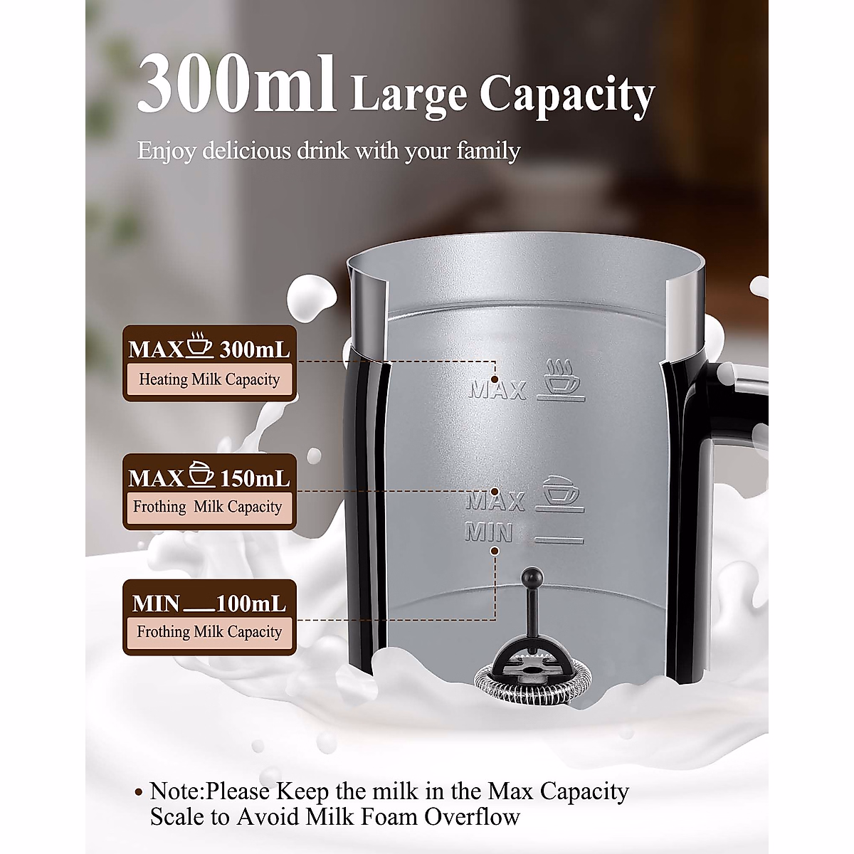 5-in-1 Milk Frother and Steamer - Upgraded Automatic Milk Steamer 11.8oz Hot & Cold Foam Maker and Milk Warmer with LED Display Touch Screen & Two Whisks for Latte,Cappuccinos,Silent Working