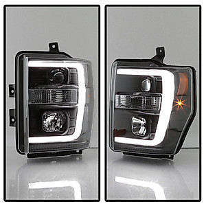 ACANII - For Black 2008 2009 2010 Ford F250 F350 Superduty Pickup LED Tube Projector Headlights Headlamps Set Left+Right