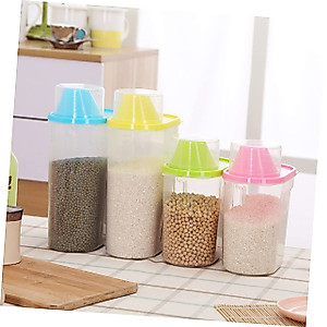 OKUMEYR Airtight Cereal Container with Pour Spout and Measuring Cup Clear Plastic Food Storage Keeper for Rice Grain Oatmeal Sugar Nuts Beans S Yellow
