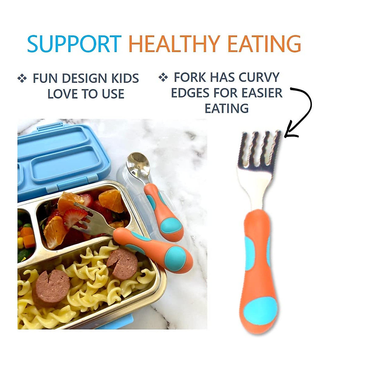 Toddler Utensils - Kids Silverware Set with Travel Case x 3 - Stainless Steel Forks Spoons for 1 2 3 4 Year Old. Metal Lunch Cutlery for Children Girls, Round Handle for Lunch-Box, 6 Pieces Pink Blue