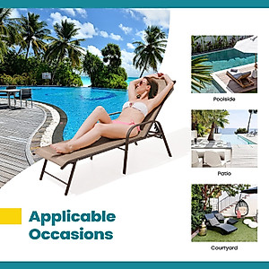 Pellebant Aluminum Pool Lounge Chairs Set of 2, Patio Chaise Lounge with Adjustable Backrest & Armrest, Heavy Duty Pool Lounge Chairs for Outside, Lawn, Yard, Patio, Pool(2pcs,Brown)