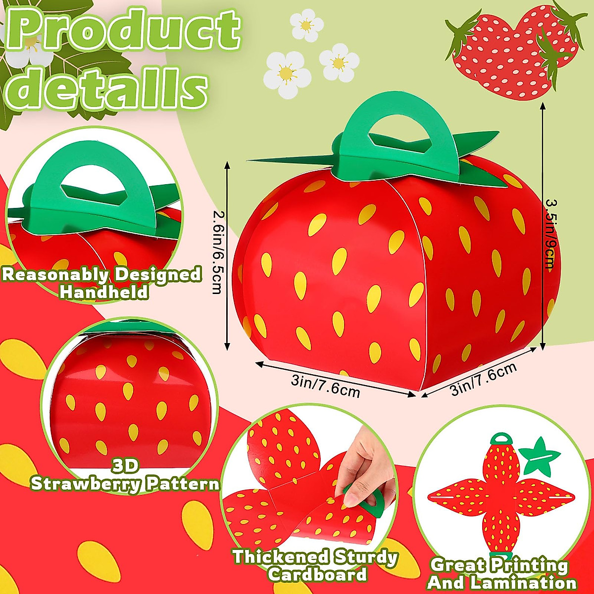 TaoBary 36 Pieces Strawberry Party Favor Boxes Strawberry Candy Treat Box 3D Mini Goodie Bag Strawberry Gift Boxes Strawberry Party Decorations Supplies for Summer Themed Birthday Baby Shower Party