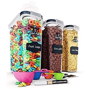 Chef's Path Cereal Containers Storage Set, Airtight Food Storage Containers, Kitchen & Pantry Organization, 8 Labels, Spoon Set & Pen, Great for Flour - BPA-Free Dispenser Keepers (135.2oz)