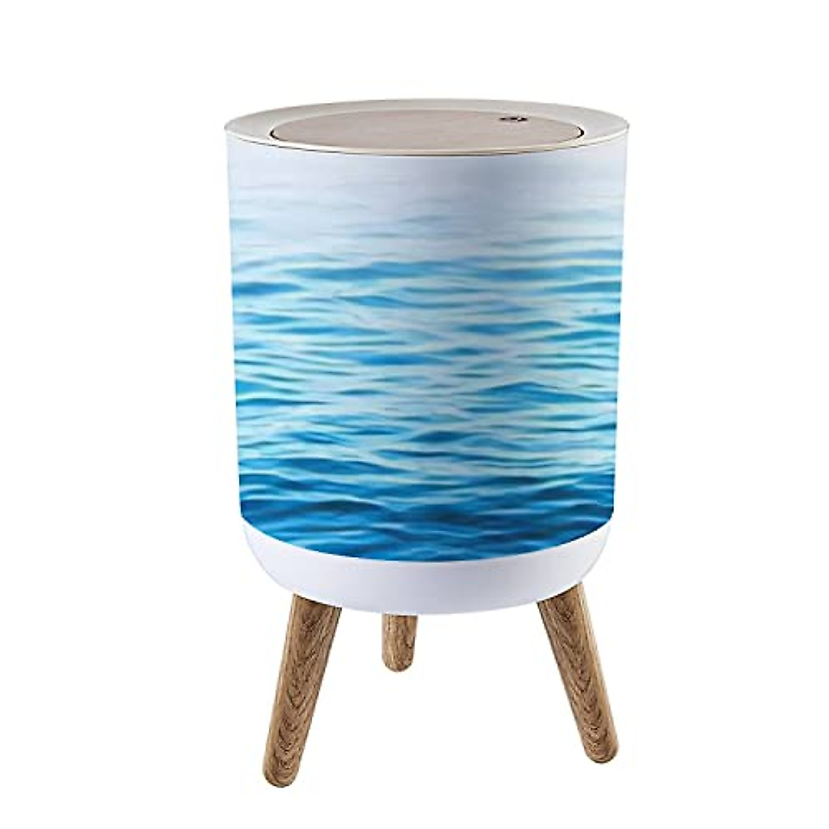 LGCZNWDFHTZ Small Trash Can with Lid for Bathroom Kitchen Office Diaper Blue sea Water Bedroom Garbage Trash Bin Dog Proof Waste Basket Cute Decorative