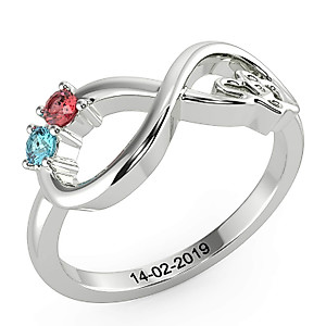 Promise Rings for Her Personalized Mothers Ring 925 Sterling Silver Rings for Women with Engraved Name & Simulated Birthstone Rings for Women Promise Ring for Grandmother Mom Wife BFF Jewelry Gifts (Style 2)