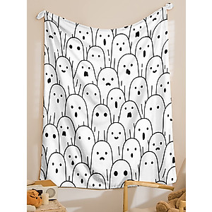 Merryword Ghost Halloween Blanket Cute Halloween Blanket White Ghost Pattern Halloween Throw Blanket Soft Lightweight Blanket for Bedroom Couch Sofa (Throw(50"x60"), Ghost)