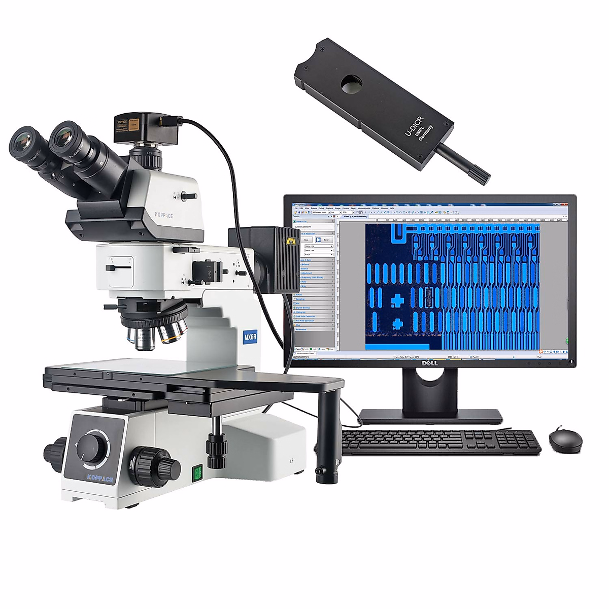 KOPPACE 25 Million Pixel 50X-500X Trinocular Bright and Dark Field Metallurgical Measuring Microscope DIC Conductive Particles