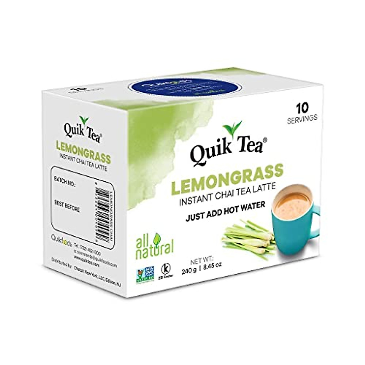 QuikTea Lemongrass Chai Tea Latte - 10 Count Single Box - All Natural Preservative Free Authentic Chai from Assam