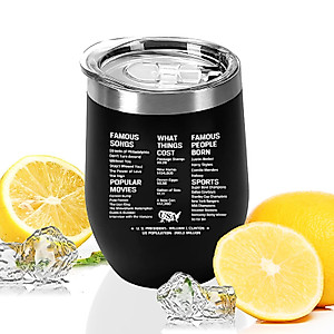 Greatingreat 30th Birthday Gifts for Women and Men - 1994 30th Birthday Decorations - 12 Oz Insulated Stainless Steel Wine Tumbler with Lid for Her Wife Mom Aunt Friend, Black