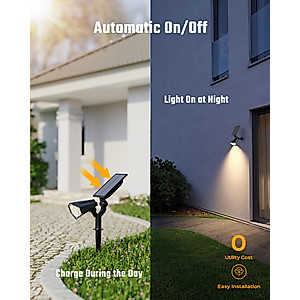 SUPERDANNY Solar Spot Lights Outdoor, 180° Adjustable Solar Lights for Outside Garden, 4 Modes 3000K/6000K, IP65 Waterproof, LED Solar Powered Landscape Lighting for Yard, Pathway, 2 Pack