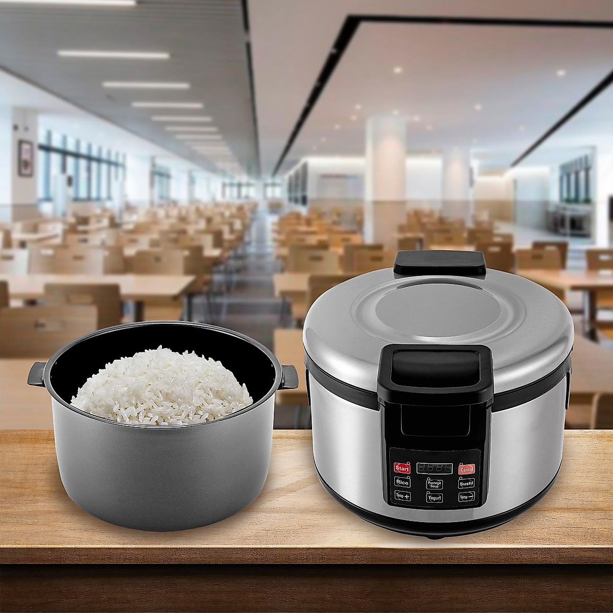 REHOUPTU Rice Warmer with Inner Pot, Commercial Rice Warmer with Display (Warm Function Only, Not Cooker) Stainless Steel Exterior, Non-Stick Insert Pot-19 L/20QT, Use for Hotel, Canteen