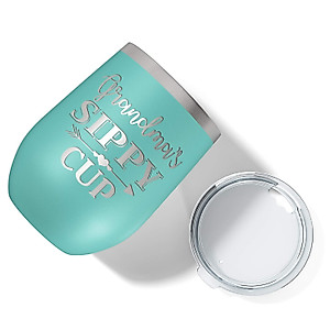 Grandmas Sippy Cup Gift for Women Birthday on Seafoam 12 oz Insulated Wine Tumbler