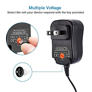 ZOZO 12W 12 Volt 1 Amp 3V 4.5V 5V 6V 7.5V 9V 12V Power Supply, Universal AC Adapter with 5.5mm x 2.1mm Barrel Plug and 8 Selectable Tips Micro USB 3.5mm Jack for MP3 MP4 Player Headphone Speaker Watch