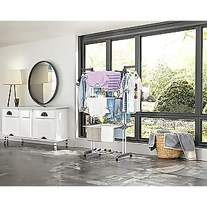 ULTRALED Clothes Drying Rack,3 Tier Rolling Dryer Clothes Hanger,Collapsible Garment Laundry Rack with Foldable Wings and Casters Indoor/Outdoor,Large Standing Rack Stainless Steel Hanging Rods