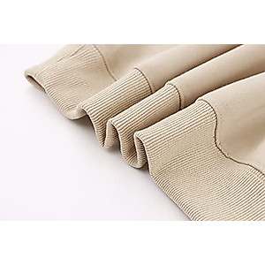 Lauweion Women Solid Basic Fleece Letter Loose Hoodie Sweatshirt Long Sleeve Kangaroo Pocket Drop Shoulder Pullovers Top Apricot