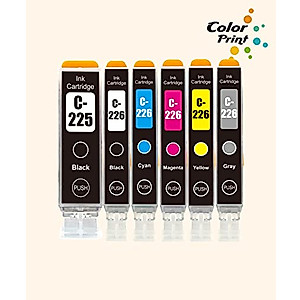 (6-Pack, Included Gray) ColorPrint Compatible PGI225 CLI226 Ink Cartridge 225 226 Replacement for Canon PGI-225 CLI-226 GY Used for MG6120 MG6220 MG8120 MG8120B MG8220 Inkjet Laser Printer, 2x2x2