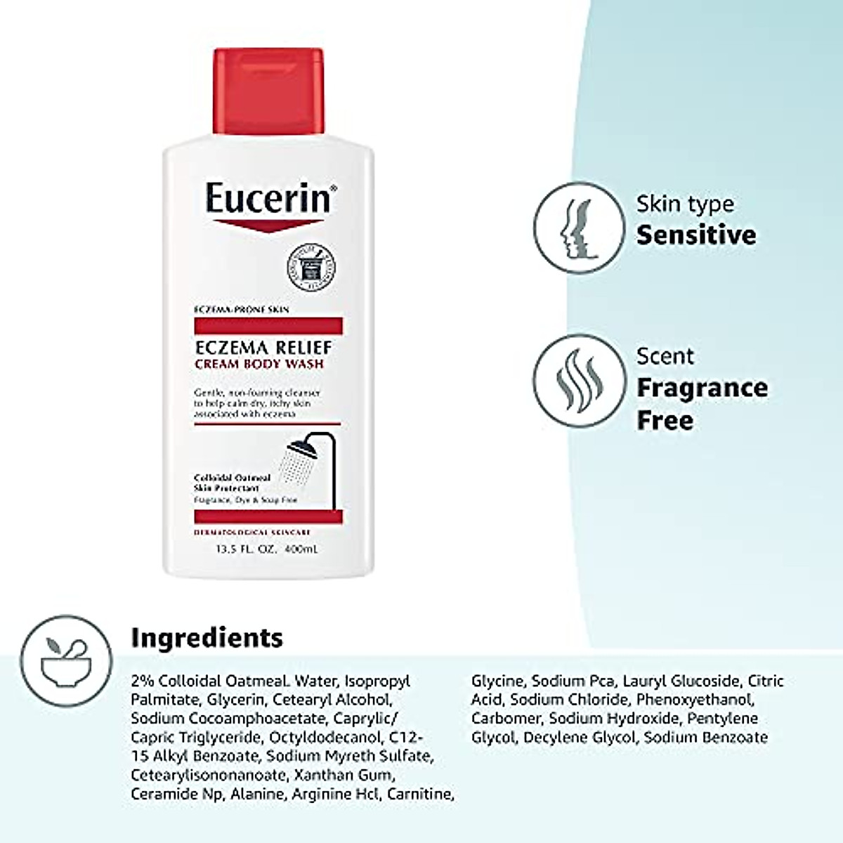 Eucerin Eczema Relief Cream & Body Wash, Eczema Body Wash, Cream Body Wash, 13.5 Fl Oz Bottle